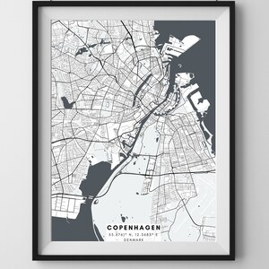 COPENHAGEN City Map, Denmark, DK, Town Map, Minimalist Map Poster, Gift ...