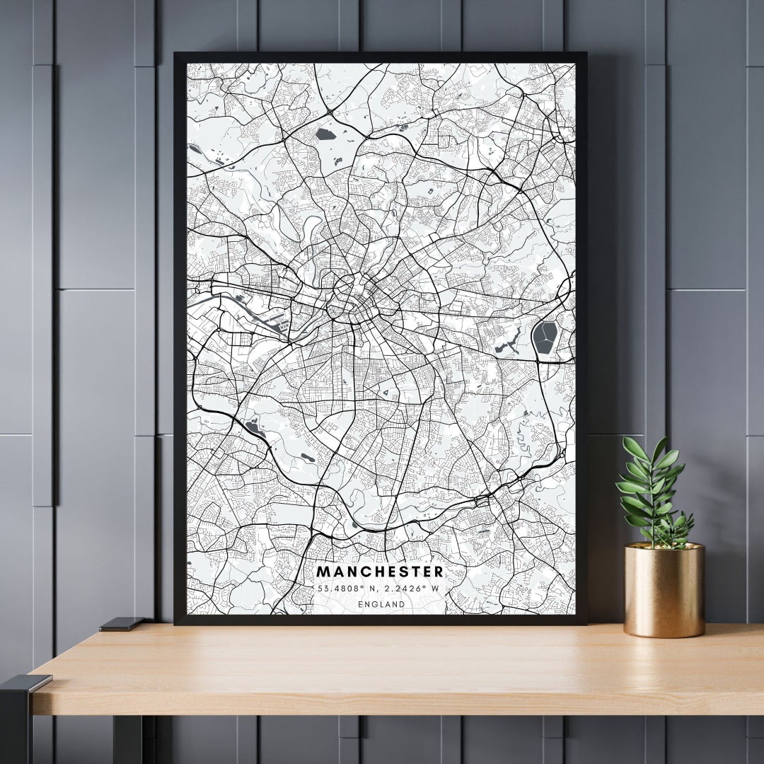 MANCHESTER City Map, ENG, England, Town Map, Minimalist Map Poster ...