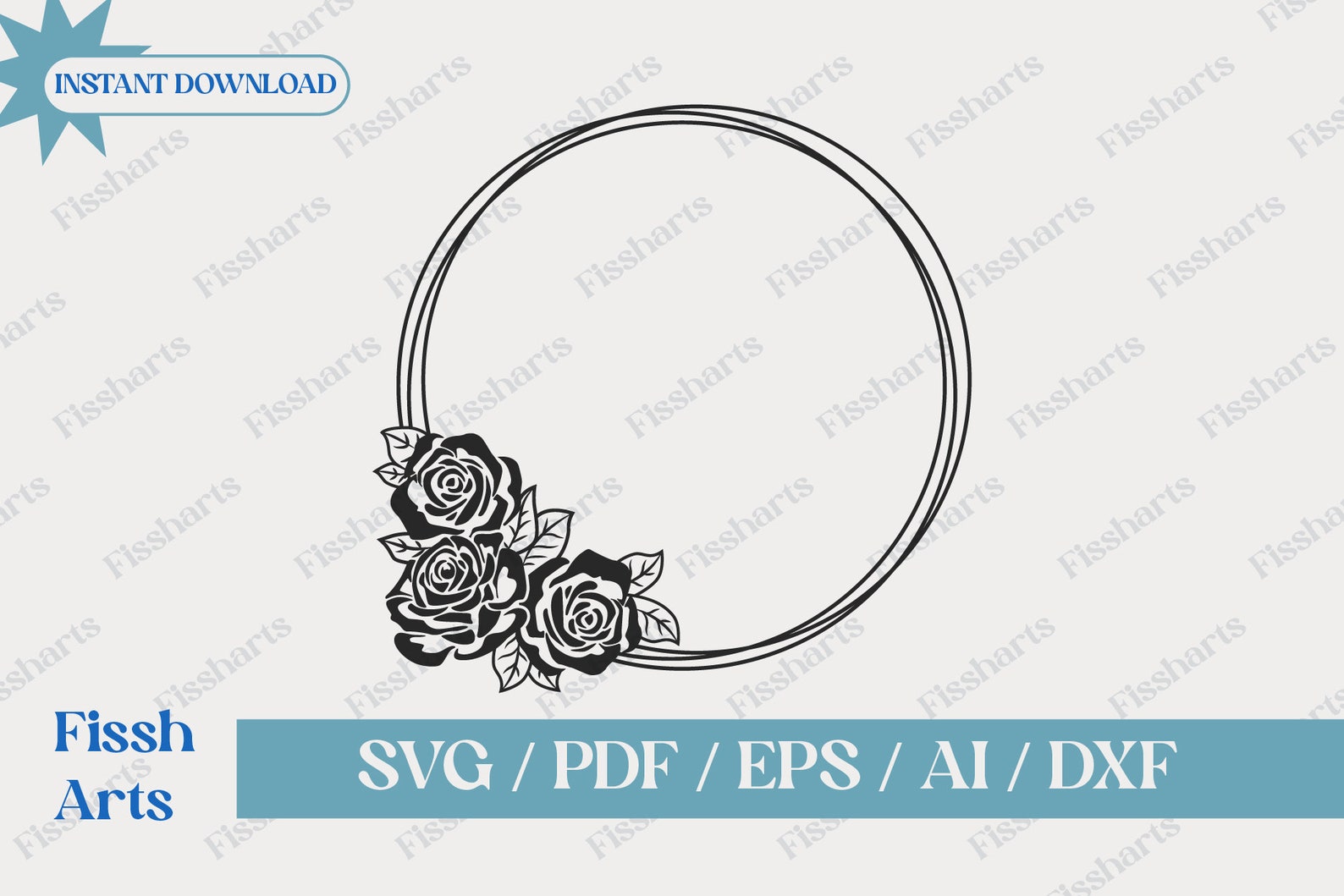 Rose Flower Wreath Vector SVG Cut File Rose Flower Pattern Circle ...