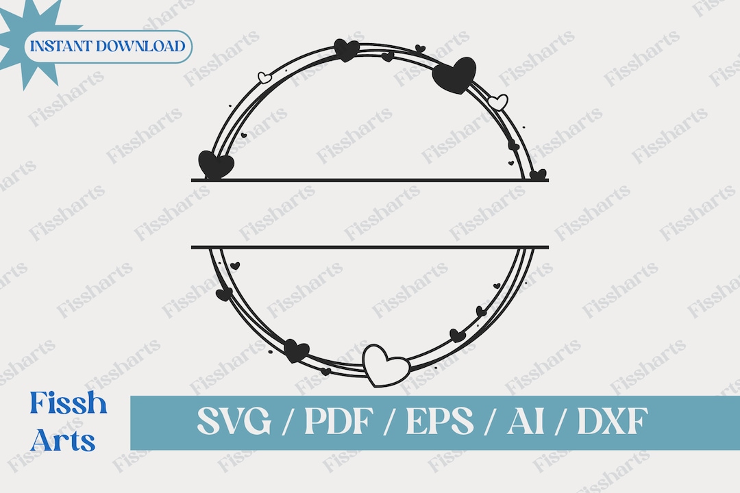 Split Monogram Heart Wreath Svg | Heart Circle Frame | Valentines Day ...