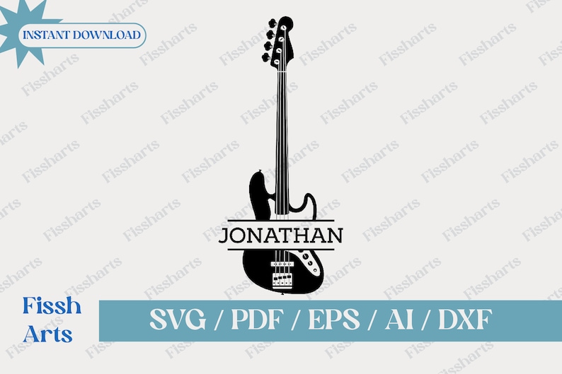 Split Bass Guitar Shape Vector Cut File | Split Monogram Svg | Guitar ...