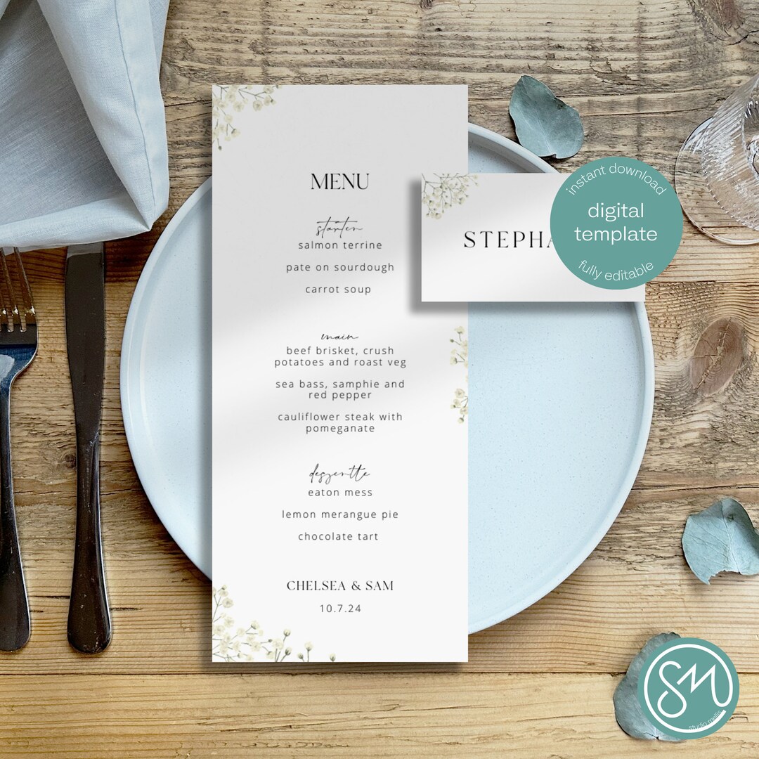 Menu Template & Place Name Card Template Set Baby's - Etsy