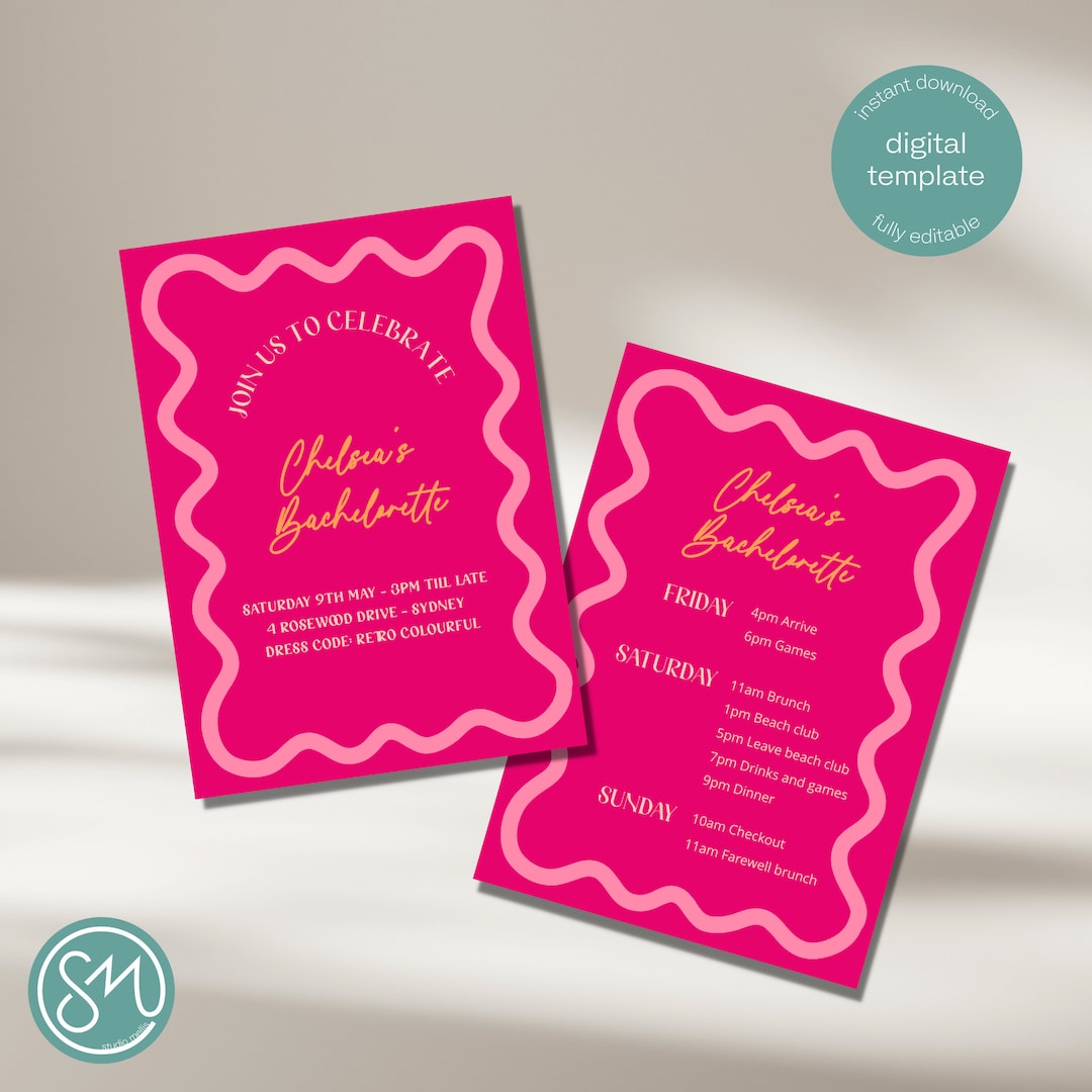 Pink Wavy Scallop Bachelorette / Hen Do Invitation and - Etsy