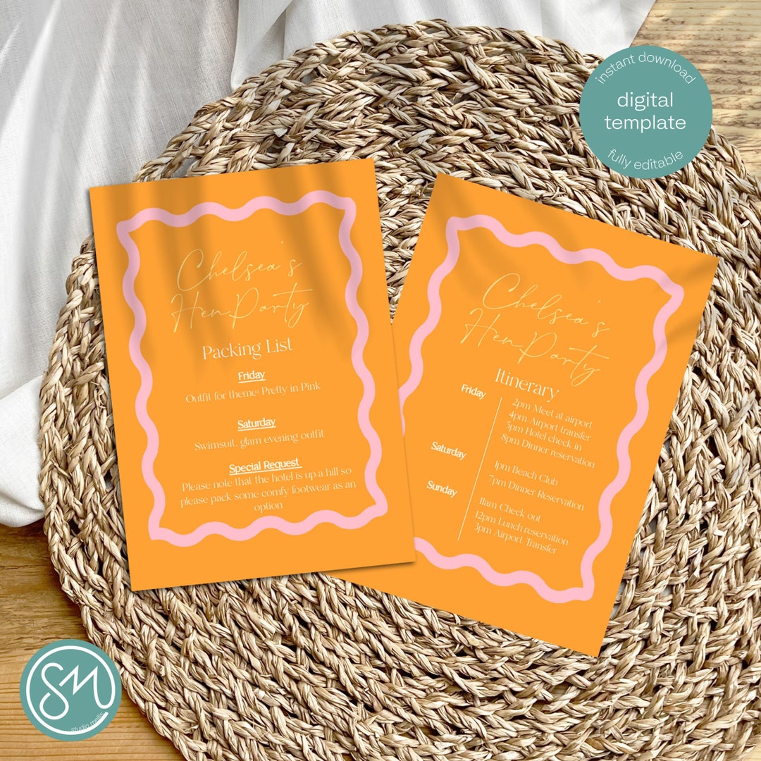 Orange Hen Do Bachelorette Itinerary and Packing List Digital - Etsy