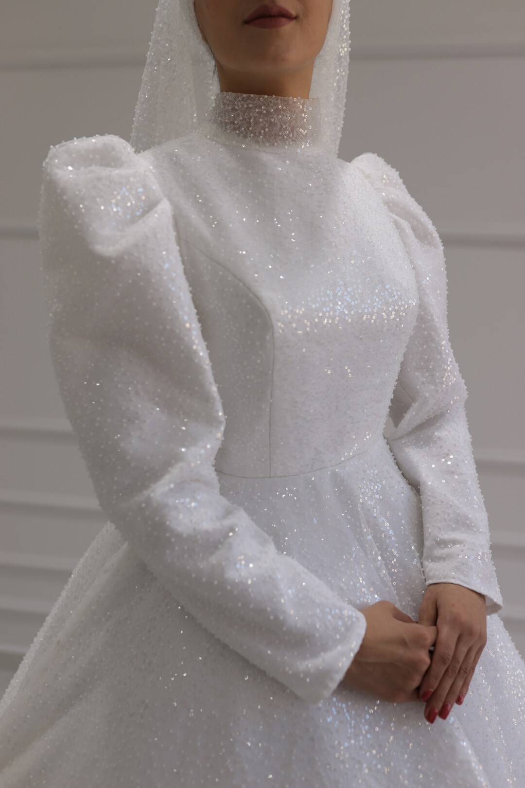 Princess Model Islamic Long Sleeve Dress, Ivory Design Bridal Gown ...