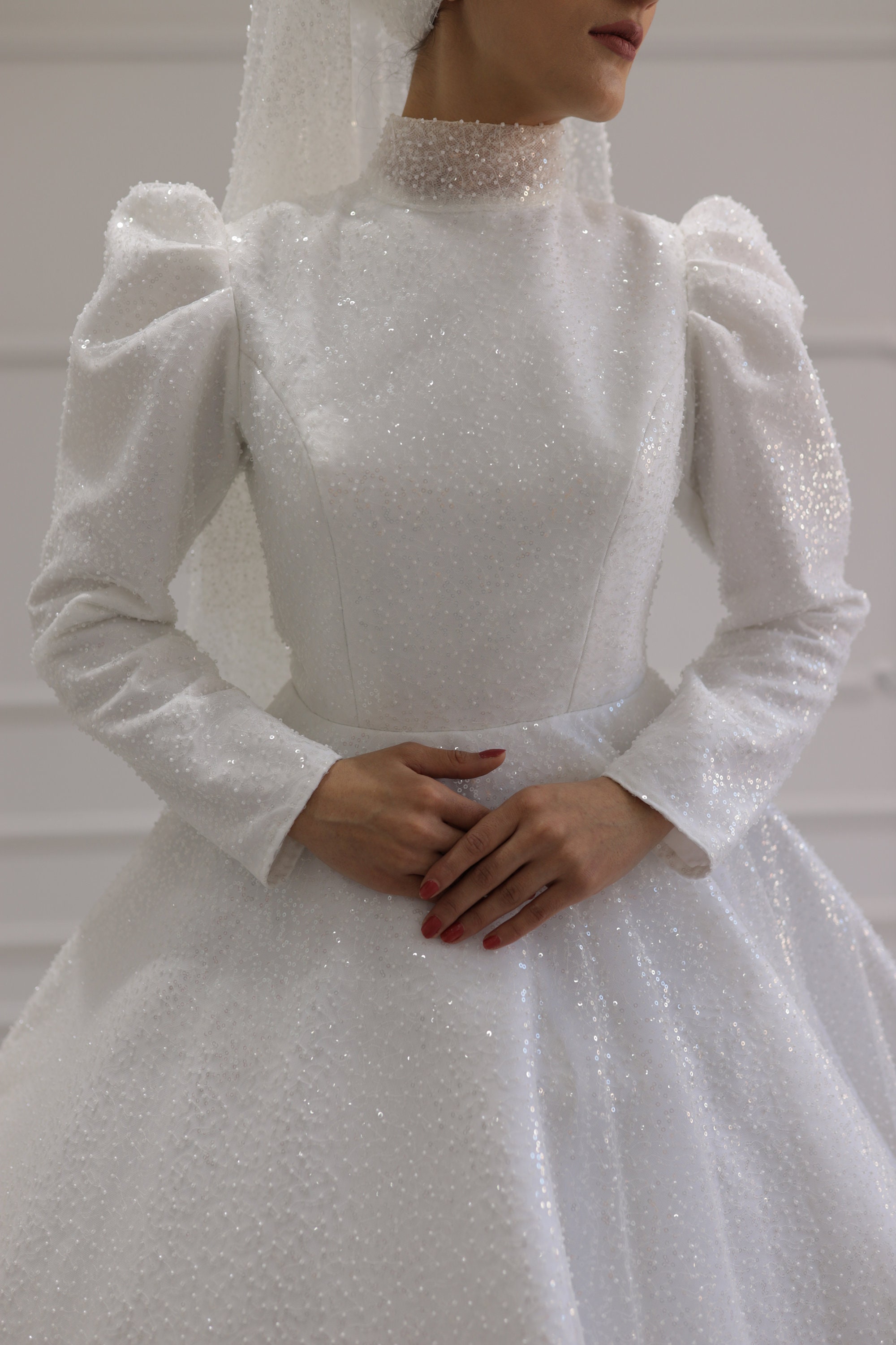 Princess Model Islamic Long Sleeve Dress, Ivory Design Bridal Gown ...
