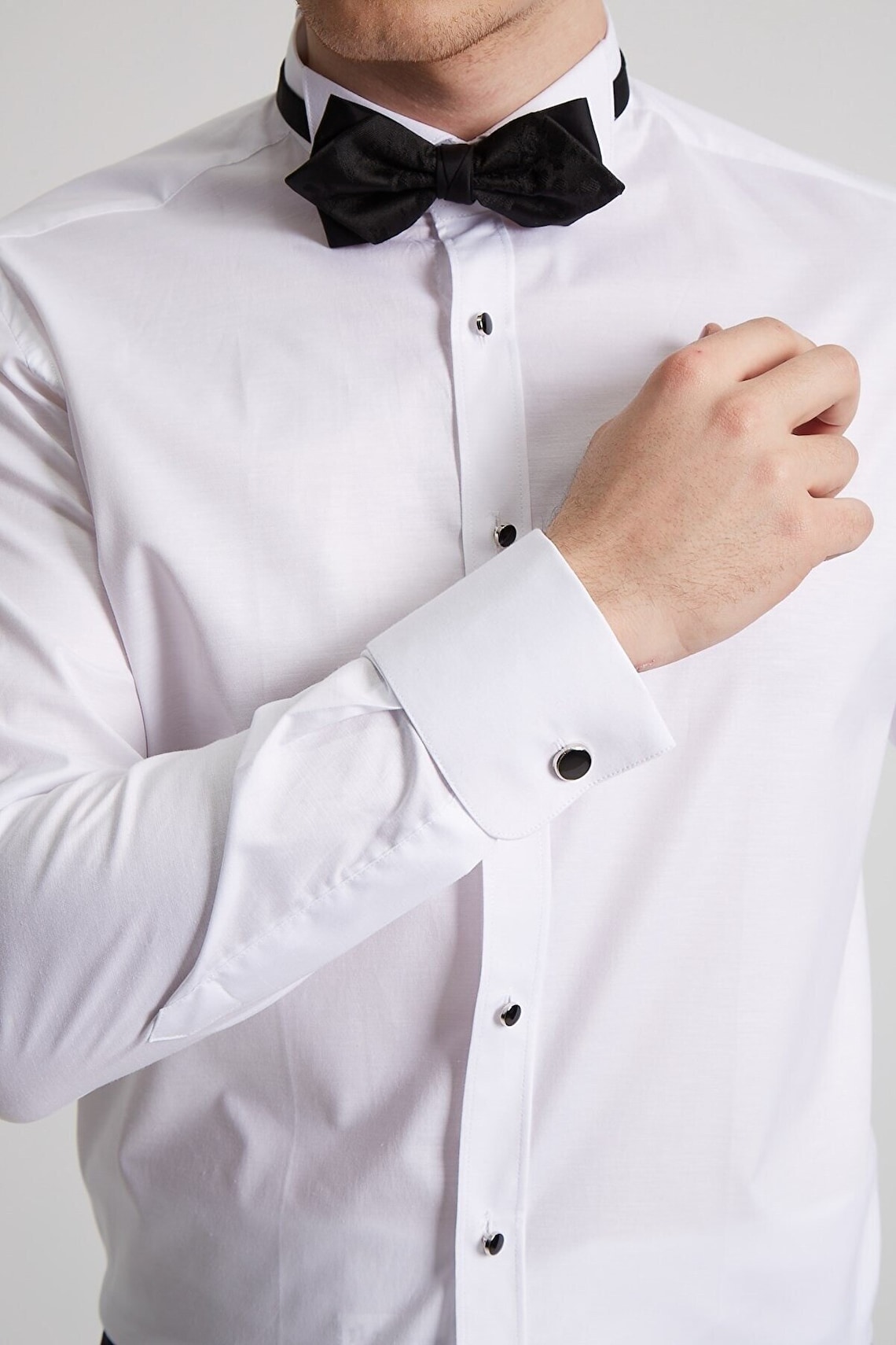 Men's White Top Button Collar Collar Cotton Shirt Slim Fit Personalized ...