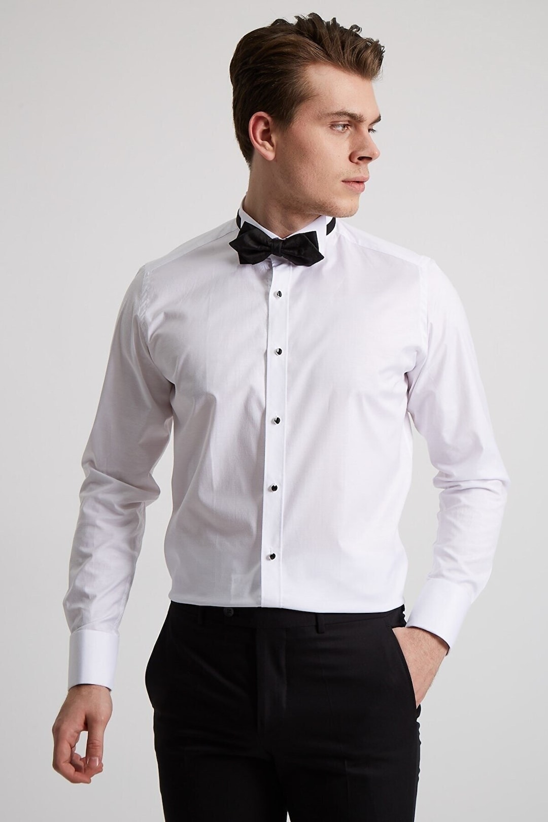 Men's White Top Button Collar Collar Cotton Shirt Slim Fit Personalized ...