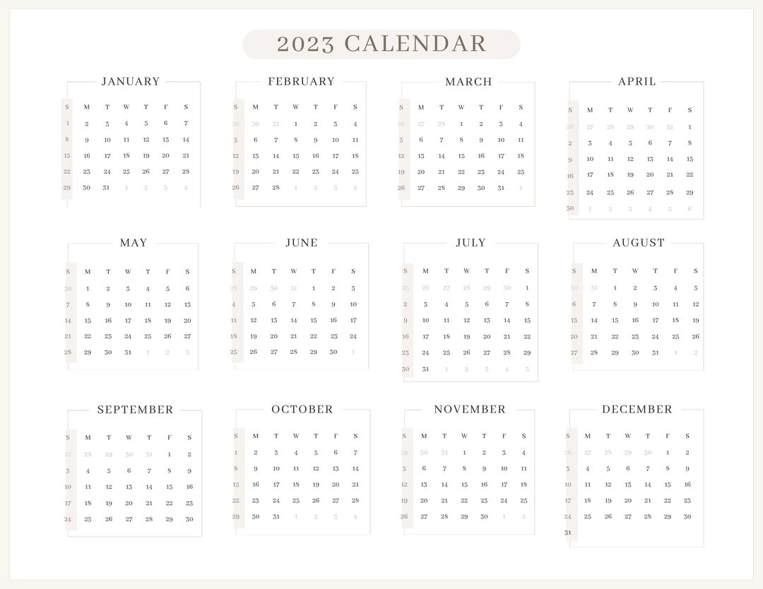 Calendrier 223 Imprimable Calendrier Annuel Calendrier - Etsy