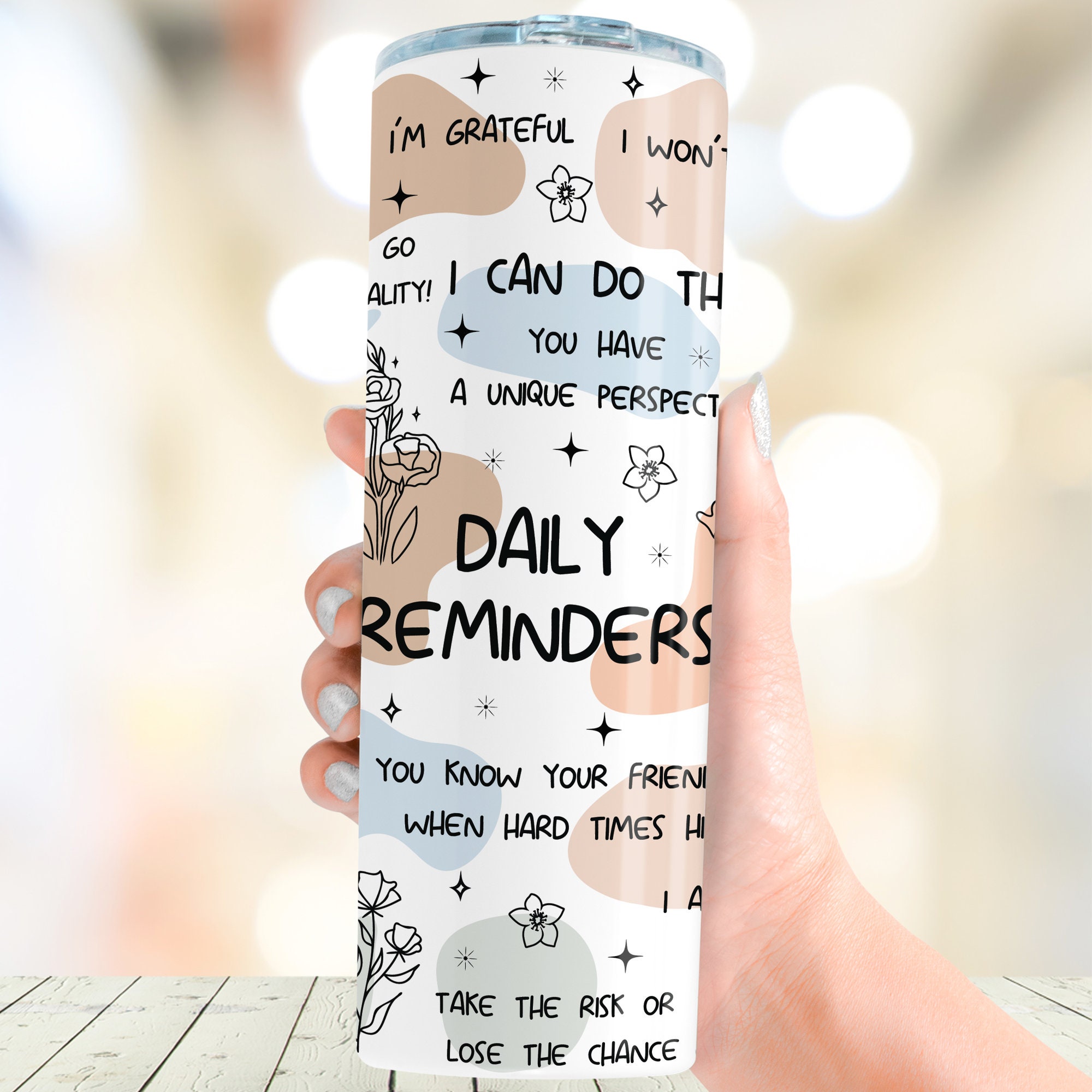 Daily Reminder Skinny Tumbler 20oz Wrap, Boho Affirmations Motivation ...