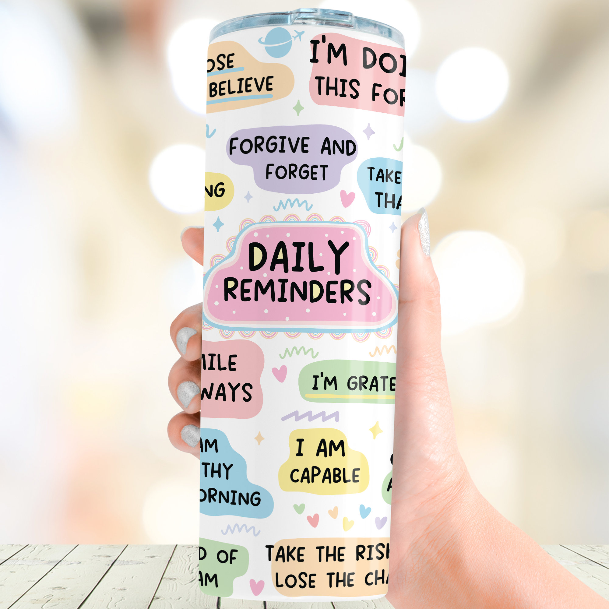 Daily Reminder Skinny Tumbler 20oz 30oz Wrap, Positive Quote ...