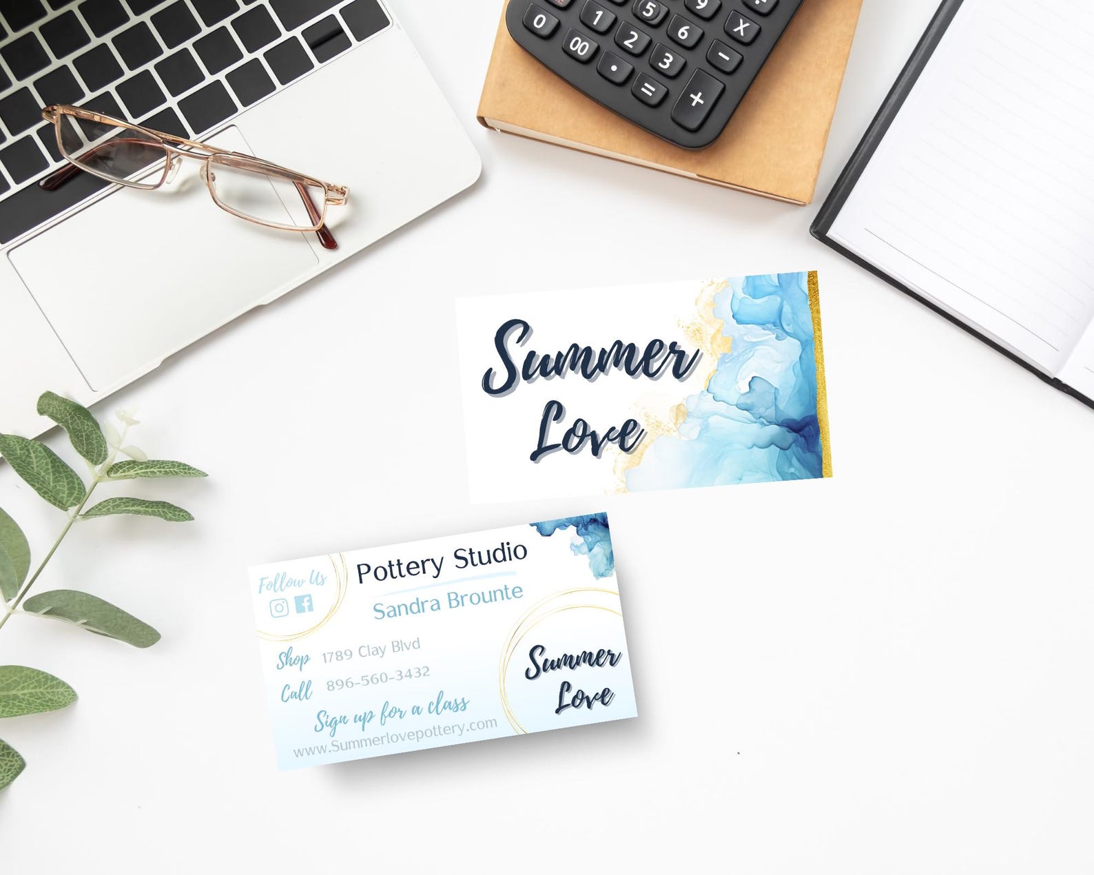 Blue and Gold Business Card, Abstract Blue Business Card, Blue Pattern ...