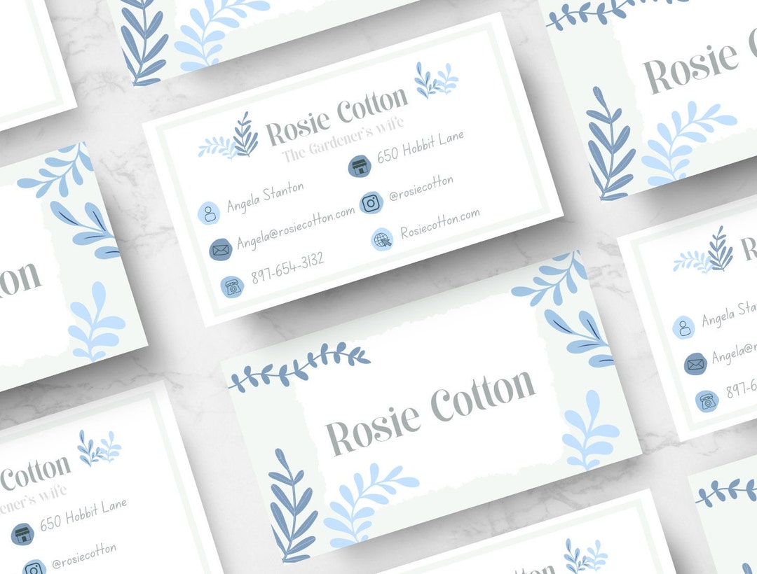 Retro Floral Business Card, Light Blue Business Card, Boho Business ...