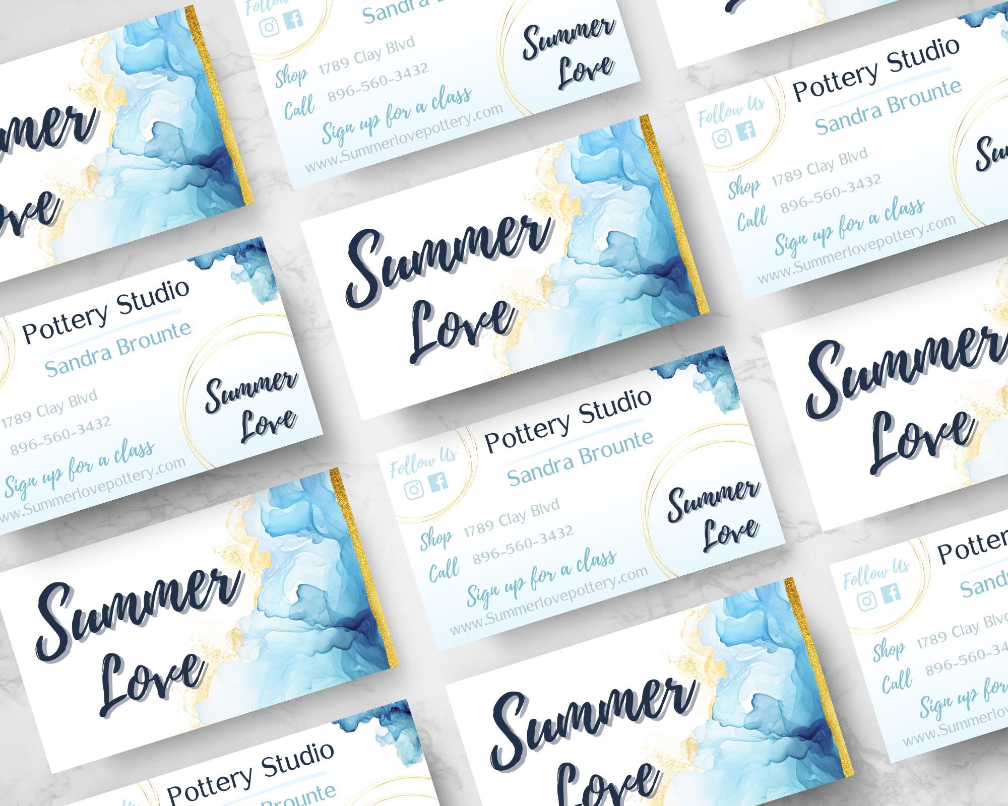 Blue and Gold Business Card, Abstract Blue Business Card, Blue Pattern ...