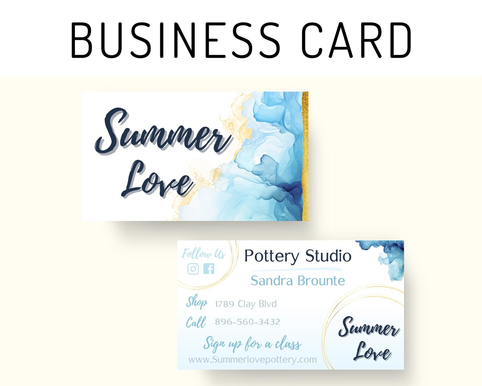 Blue and Gold Business Card, Abstract Blue Business Card, Blue Pattern ...