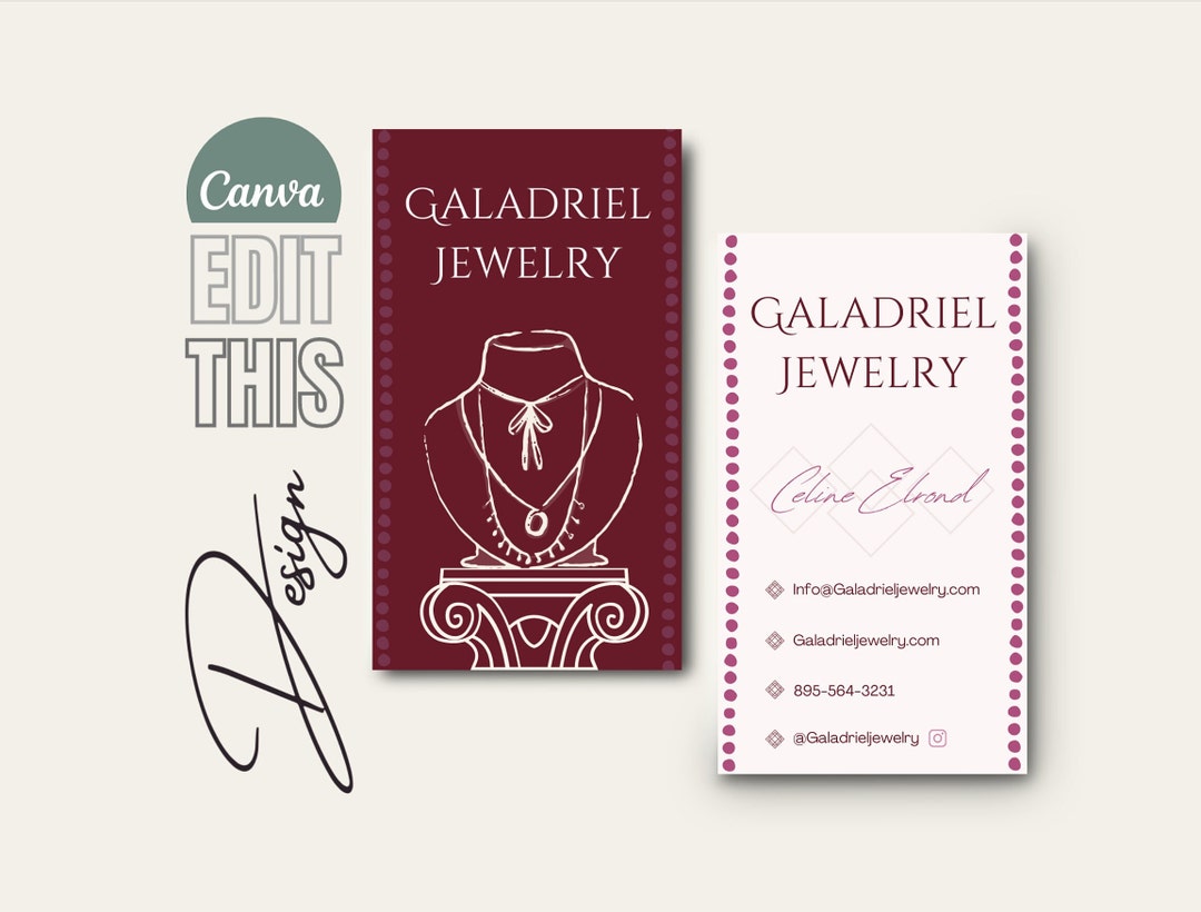 Business Card for Jewelry Maker, Jewellery Shop Business Card, Editable ...