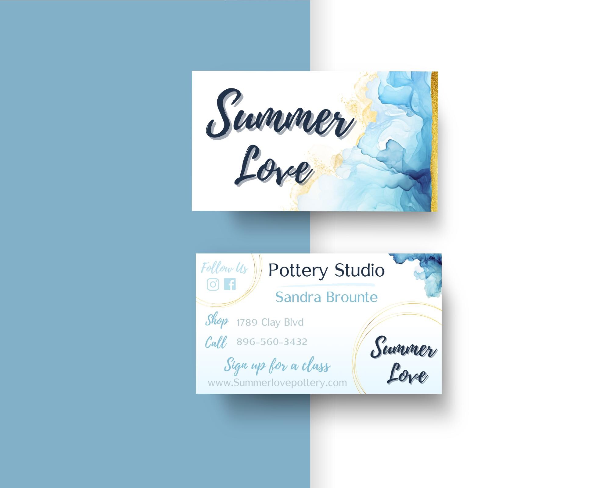 Blue and Gold Business Card, Abstract Blue Business Card, Blue Pattern ...