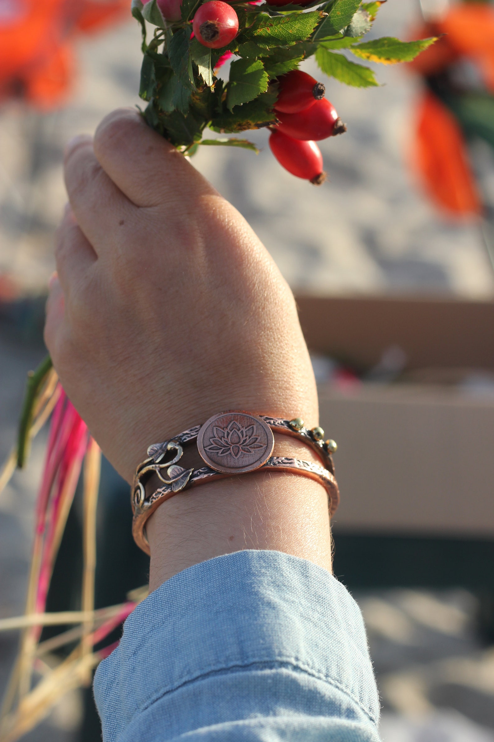 Handmade Copper Lotus Flower Cuff Bracelet: Elegant Bangle - Etsy