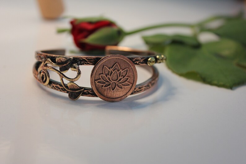 Handmade Copper Lotus Flower Cuff Bracelet: Elegant Bangle - Etsy