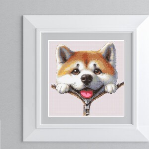 Cross Stitch Pattern - Shiba Inu Puppy Peaking Out From a Zipper - DIY ...
