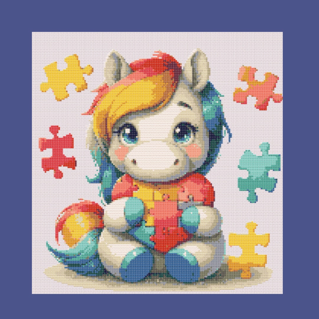 Cross Stitch Pattern, Autism Awareness Puzzle Heart Cute Animals ...