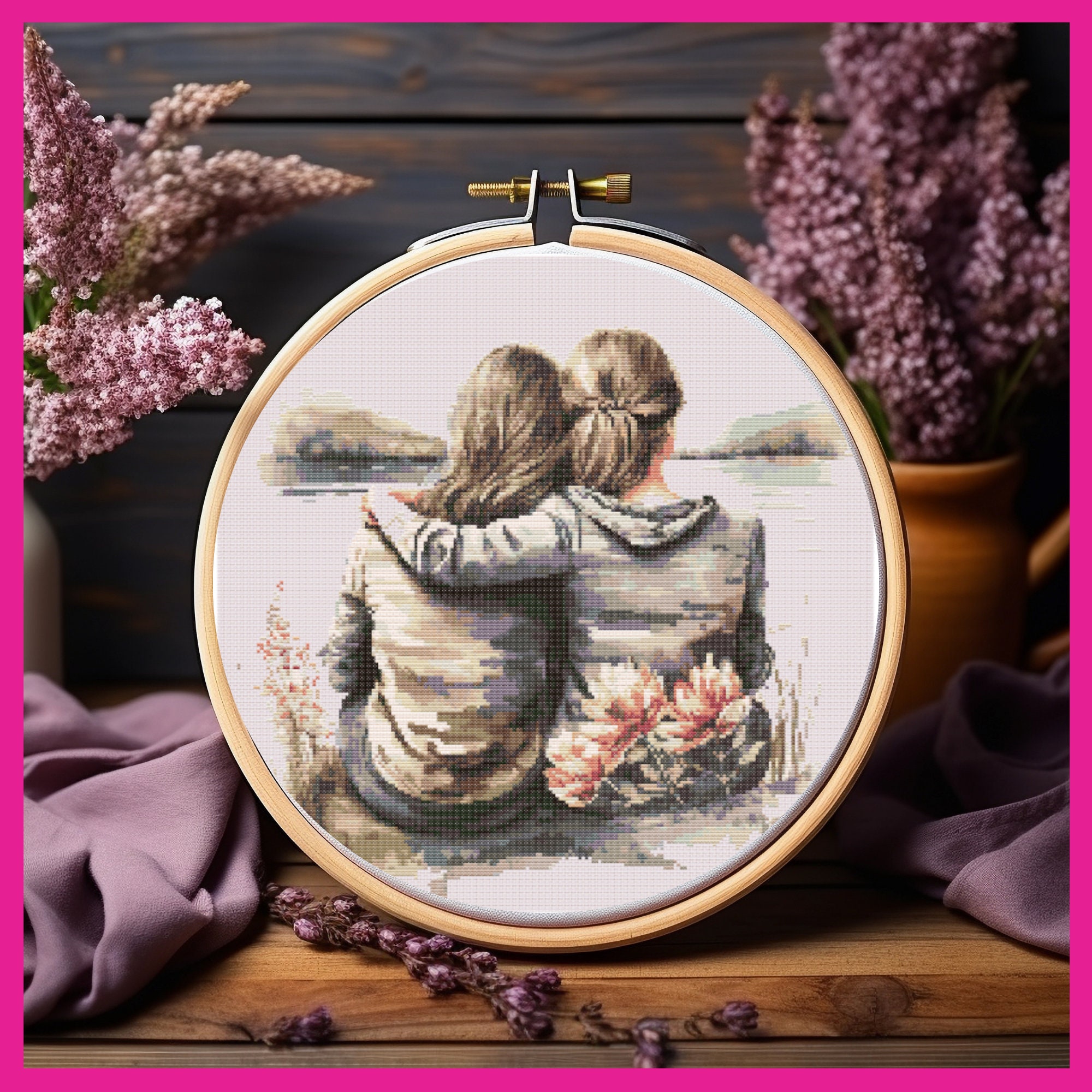 Mother Daughter Cross Stitch Pattern, Gift for Mom Daughter Little Girl ...