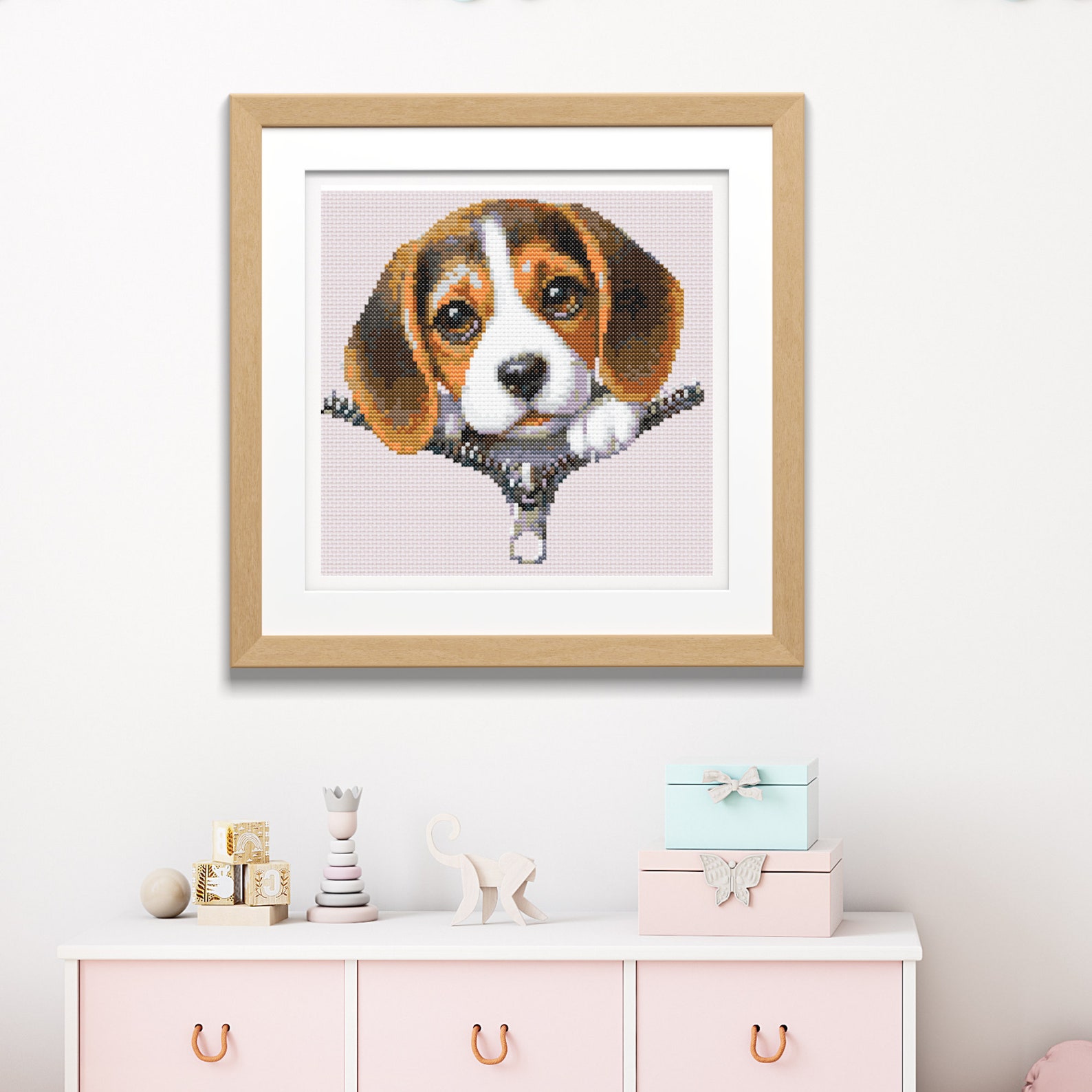 Cross Stitch Pattern - Beagle Puppy Peaking Out From a Zipper - DIY ...