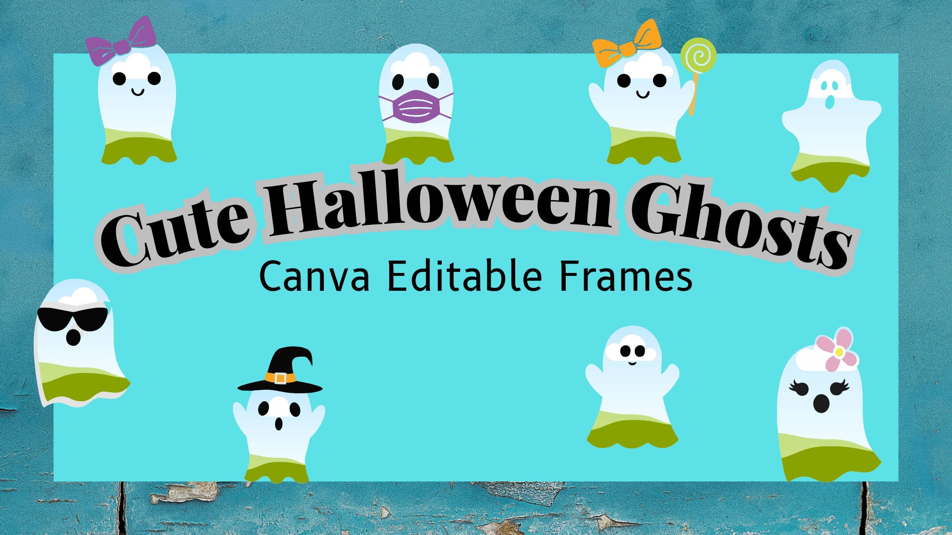 Retro Halloween Ghost Canva Frames Bundle Drag and Drop Spooky Season ...