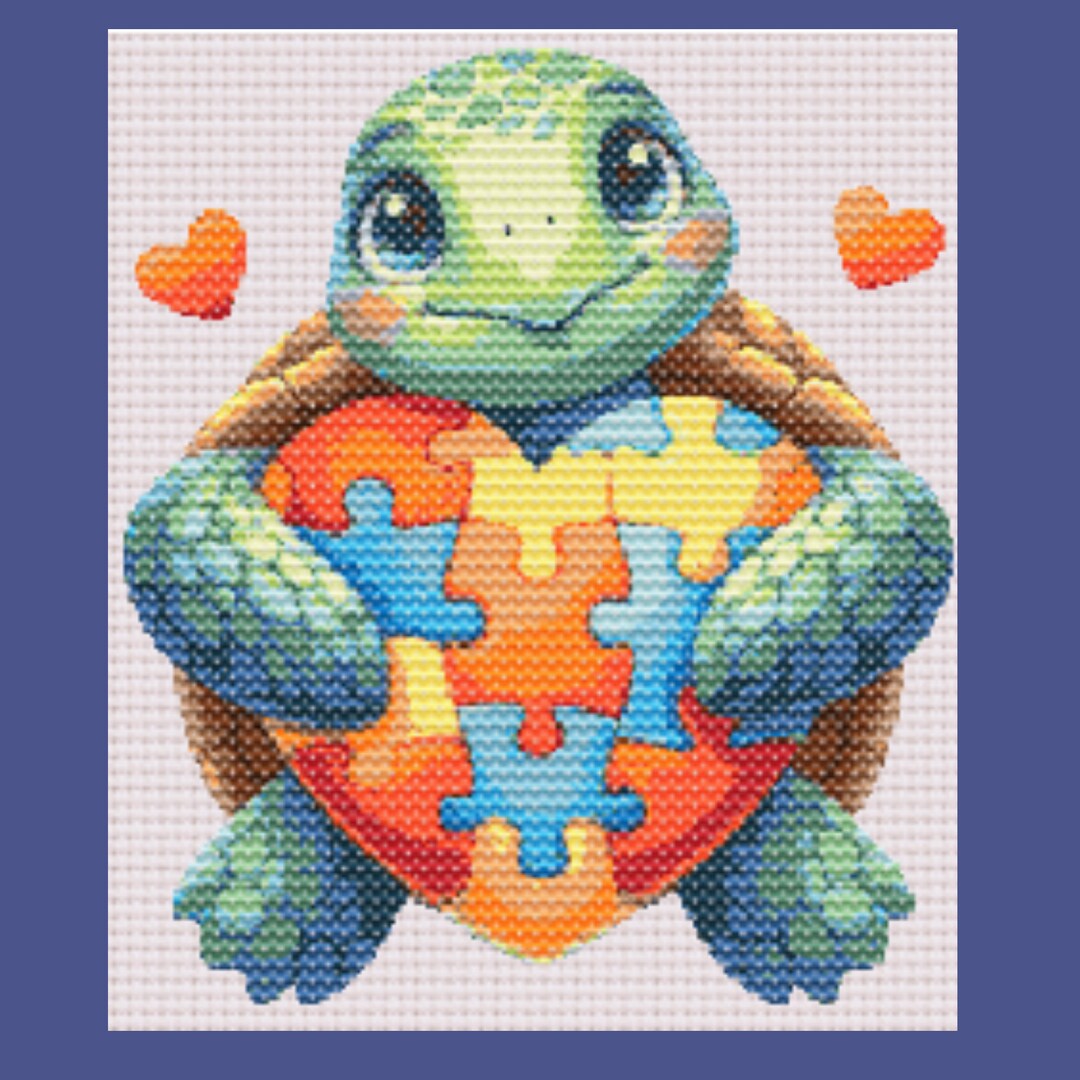 Cross Stitch Pattern, Autism Awareness Puzzle Heart Cute Animals ...