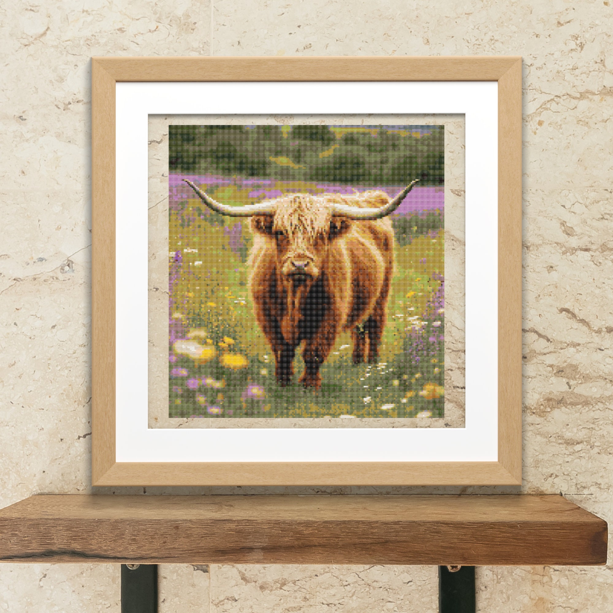 Highland Cow Cross Stitch Patterns, Flower Field, Gift for the Highland ...
