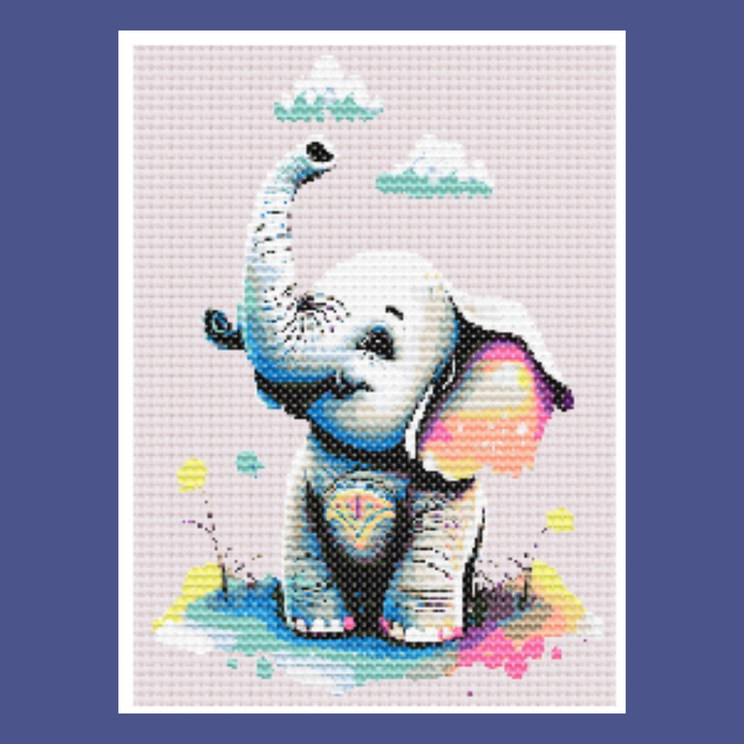 Cross Stitch Pattern - Elephant Enjoying a Spring Day - DIY Cross ...