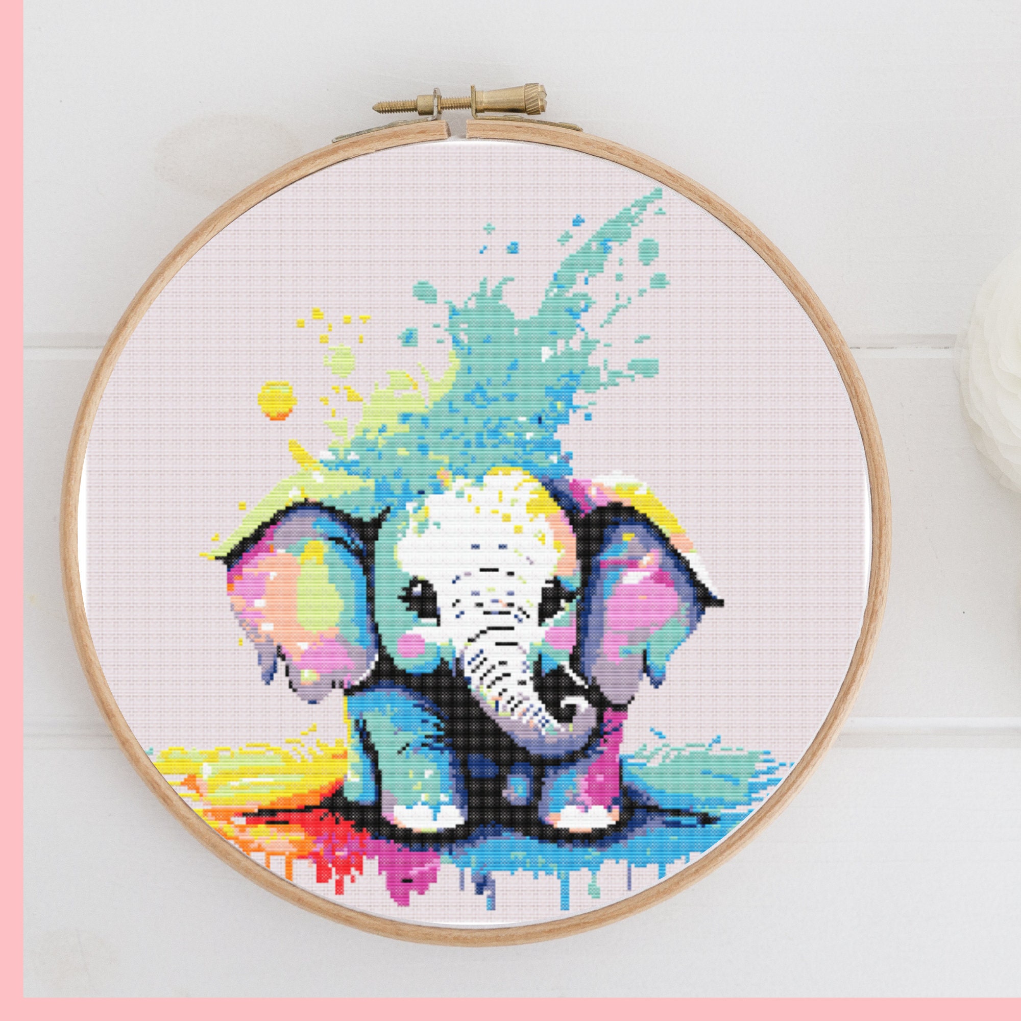 Cross Stitch Pattern -baby Elephant in a Puddle - DIY Cross Stitch ...
