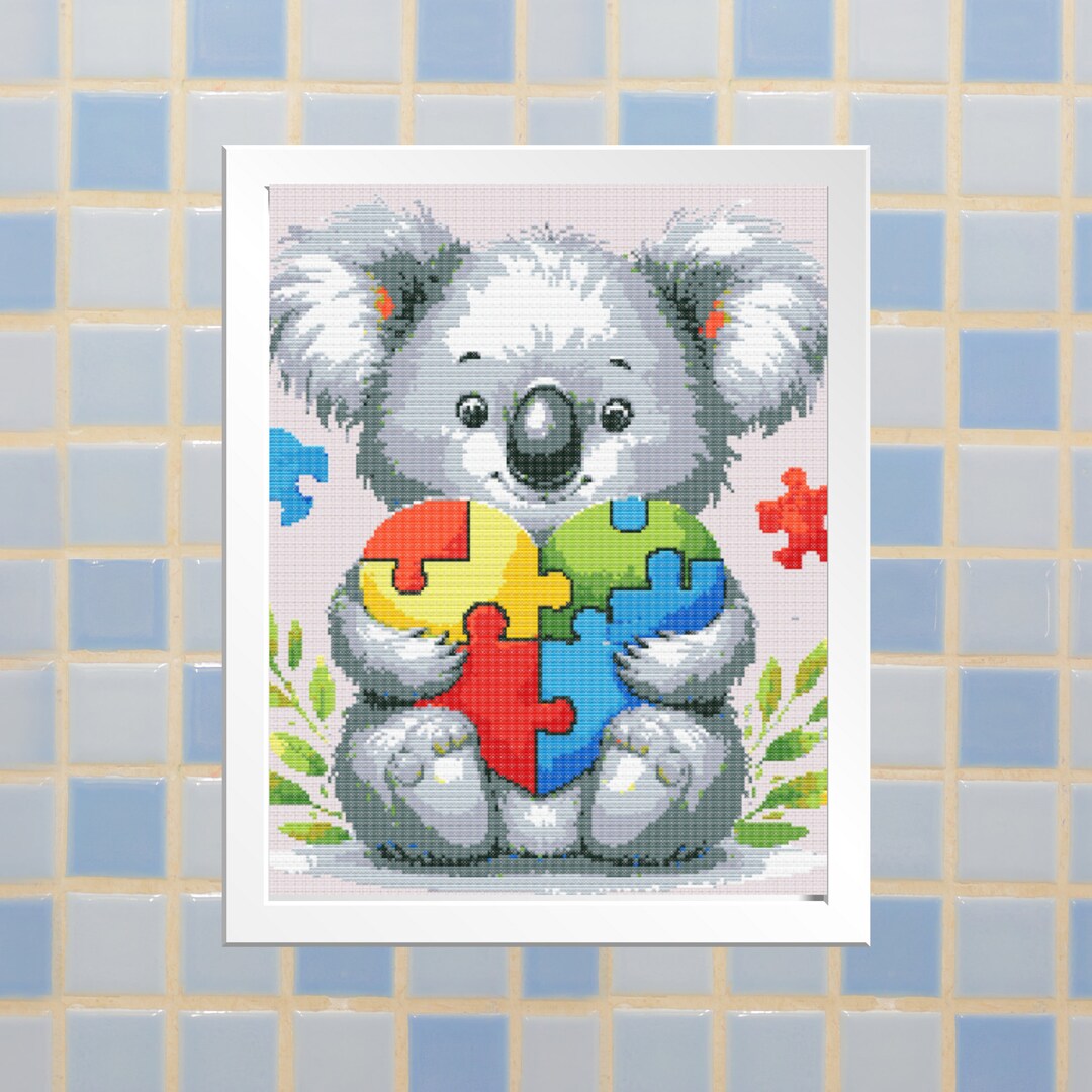 Cross Stitch Pattern, Autism Awareness Puzzle Heart Cute Animals ...
