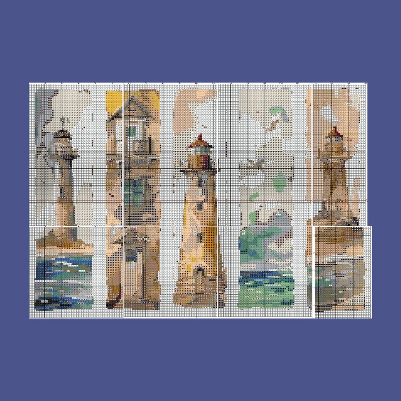 Ross Stitch Pattern Lighthouse, Bookmark Style Lighthouses, Color and ...