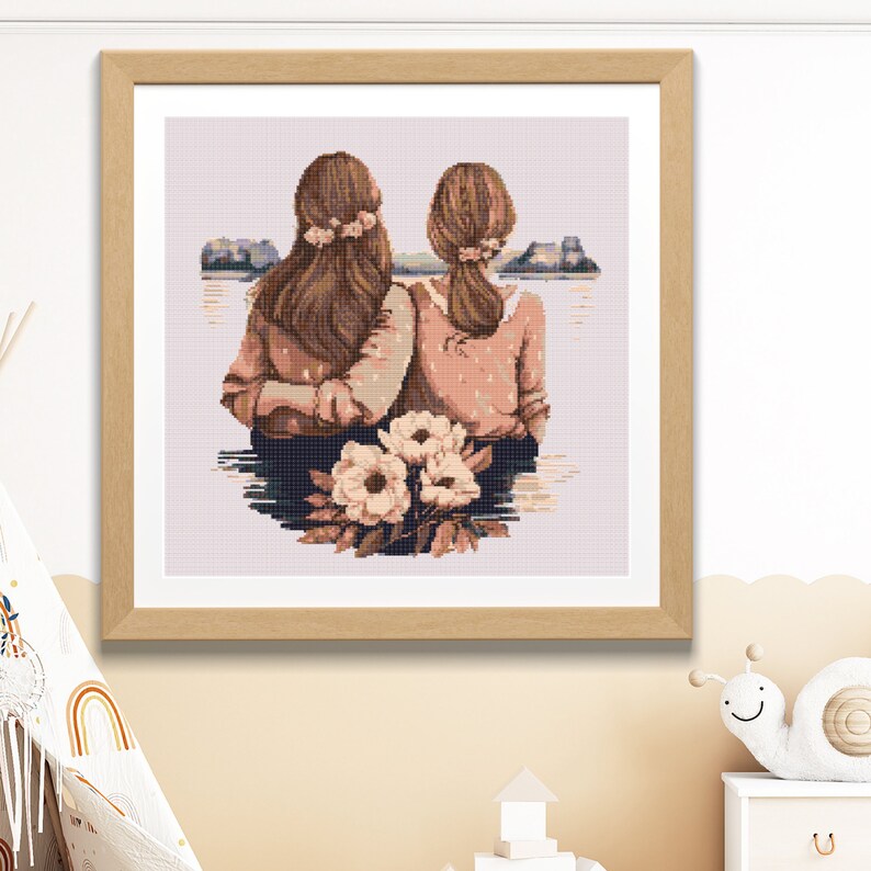 Mother Daughter Cross Stitch Pattern, Gift for Mom Daughter Little Girl ...