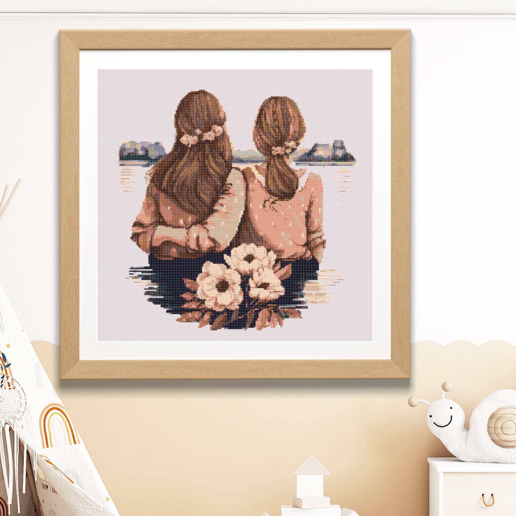 Mother Daughter Cross Stitch Pattern, Gift for Mom Daughter Little Girl ...
