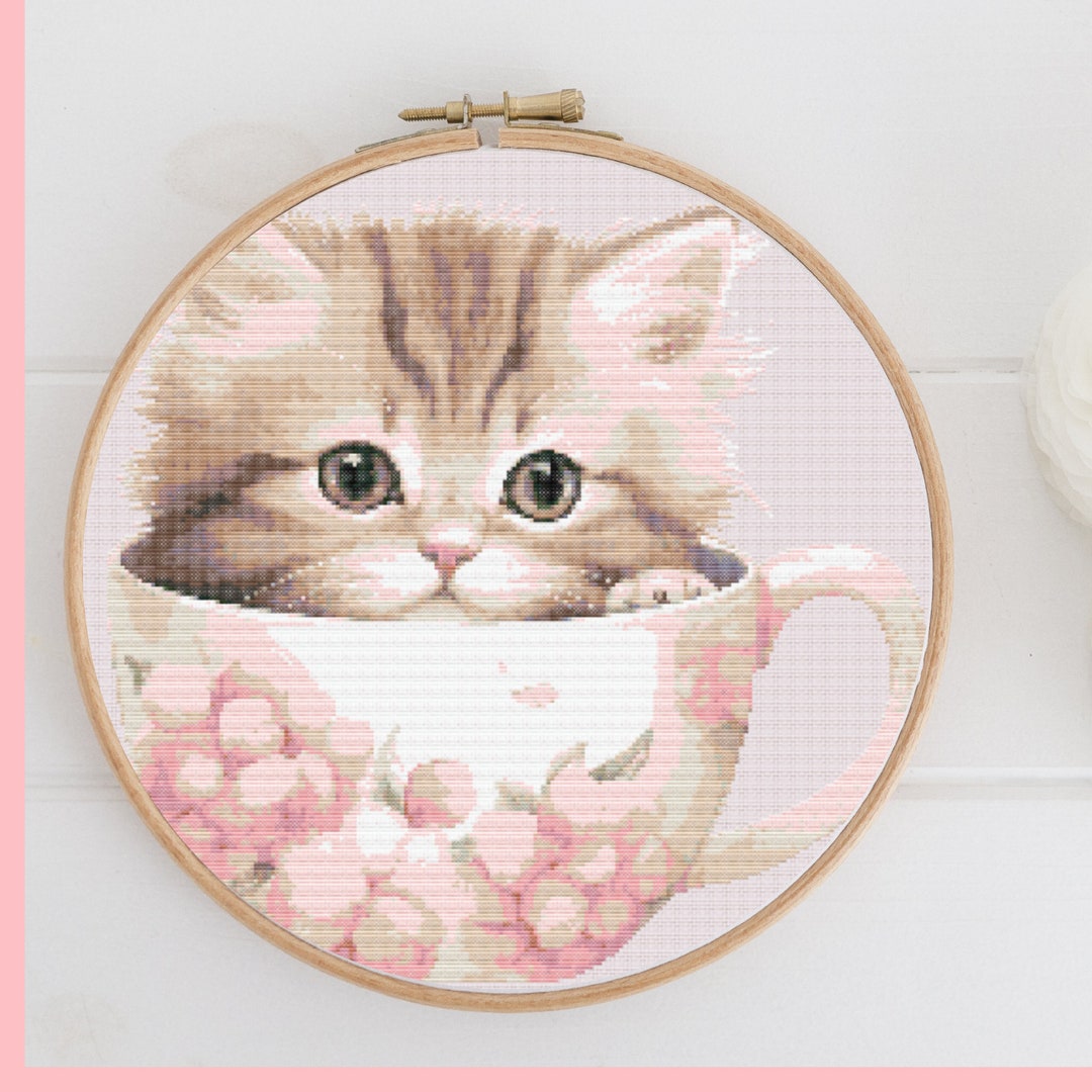 Cross Stitch Pattern - Kitty in a Teacup - DIY Cross Stitch - Gift for ...