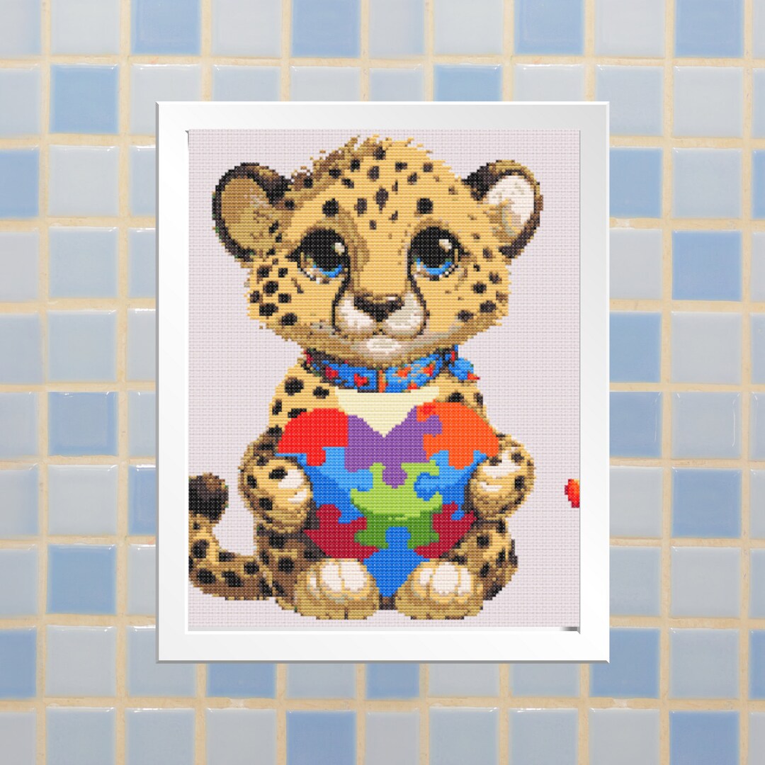Cross Stitch Pattern, Autism Awareness Puzzle Heart Cute Animals ...