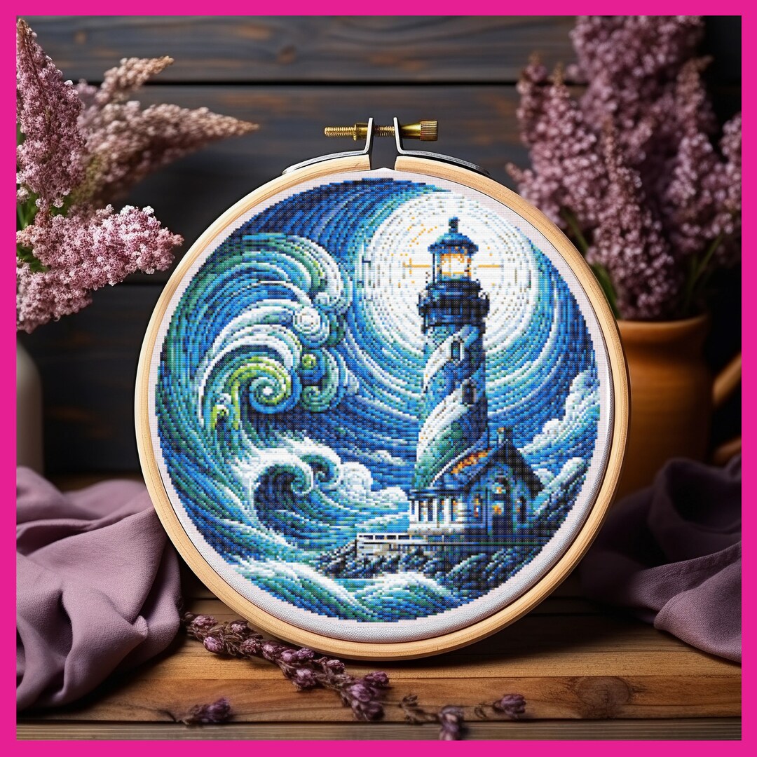 Cross Stitch Pattern -lighthouse Stained Glass - DIY Cross Stitch ...