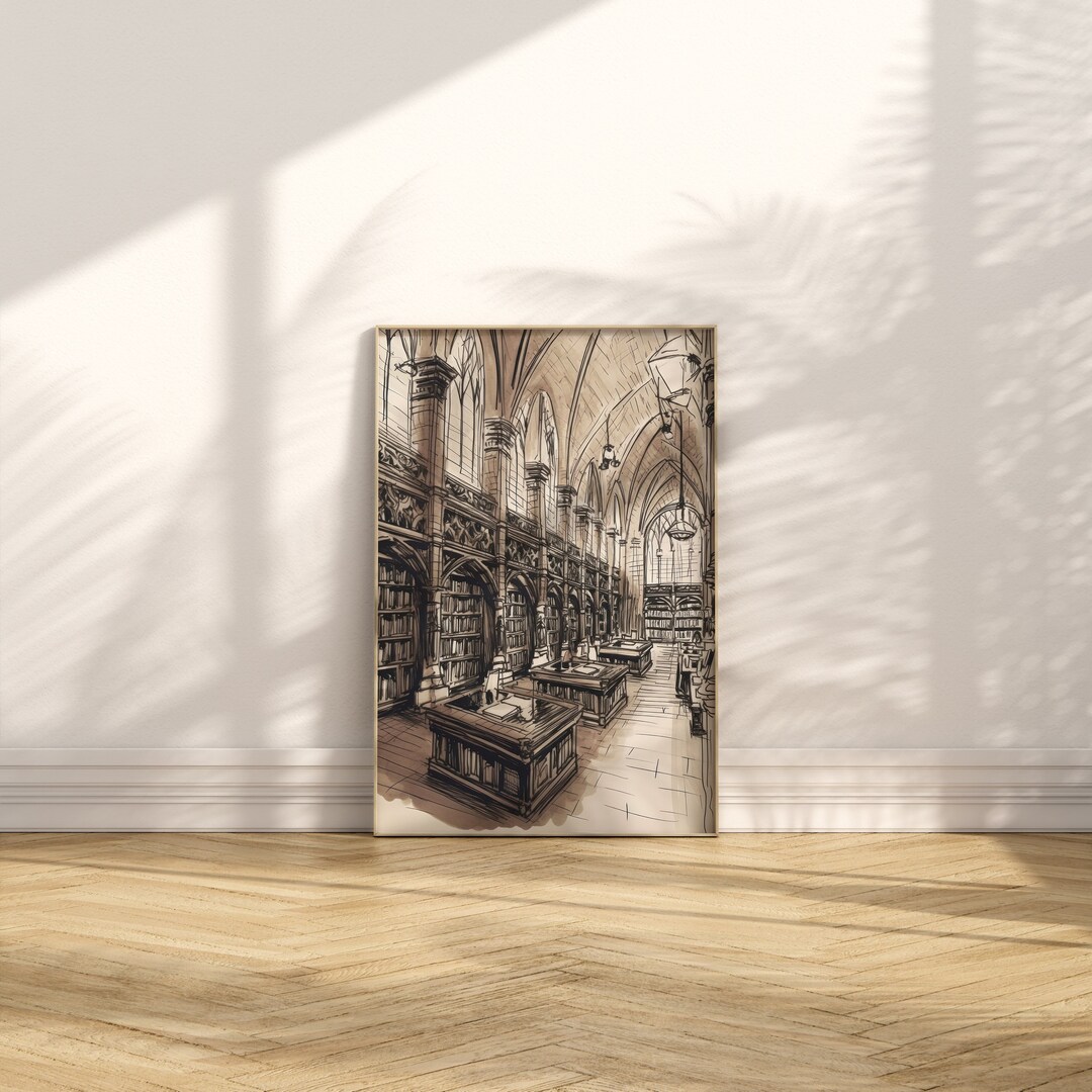 Architecture Sketch Vintage Library Wall Art Vintage Office Decor ...