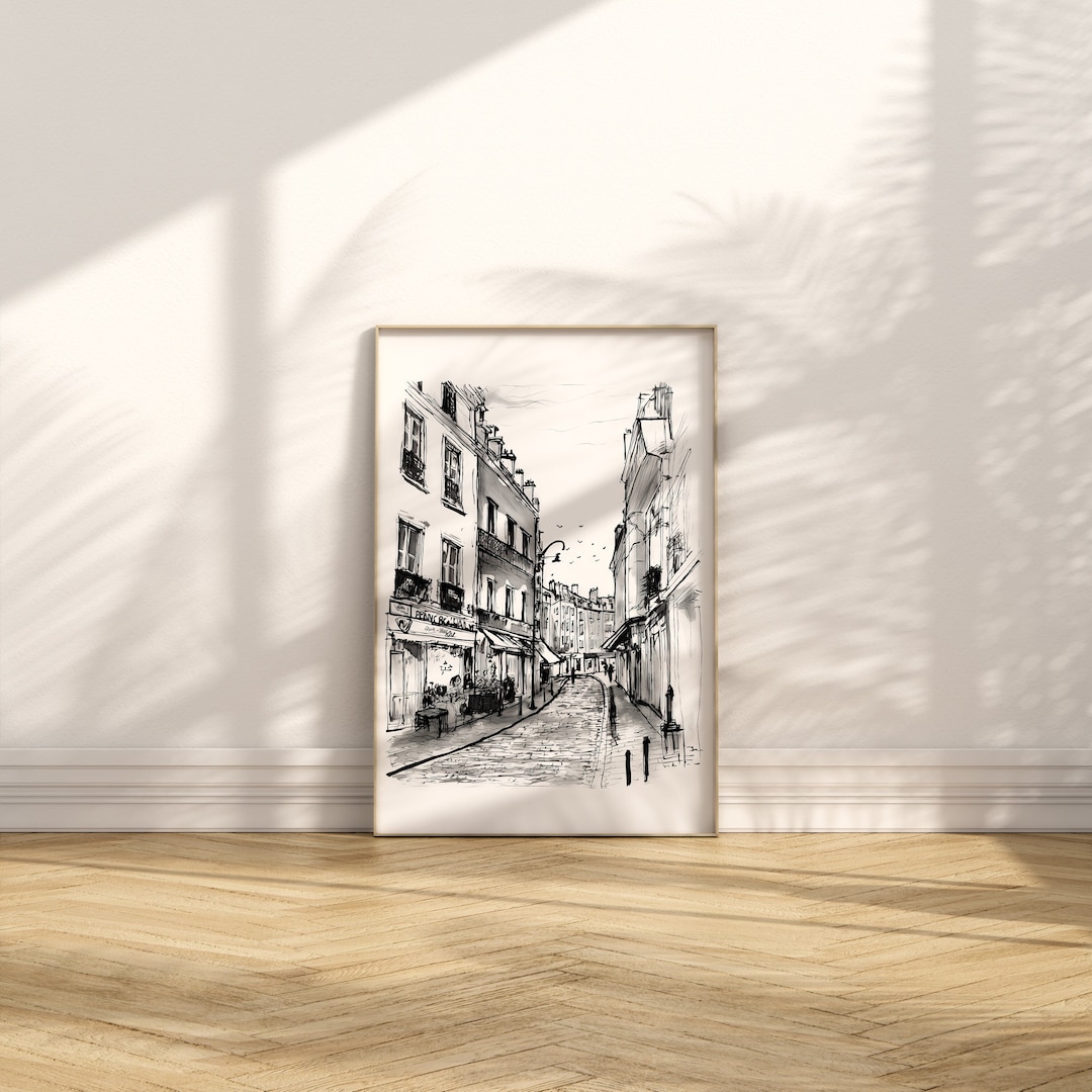 Wall Art Paris Street Sketch Vintage Parisian Decor Black and White ...