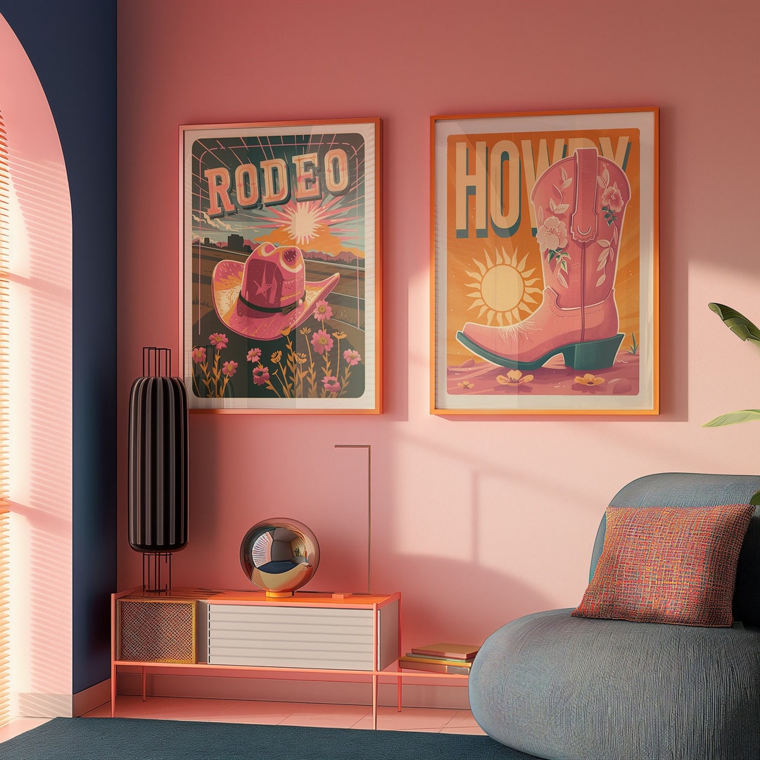 Pink Western Poster Pink Cowgirl Poster Retro Apartment Decor Pink ...