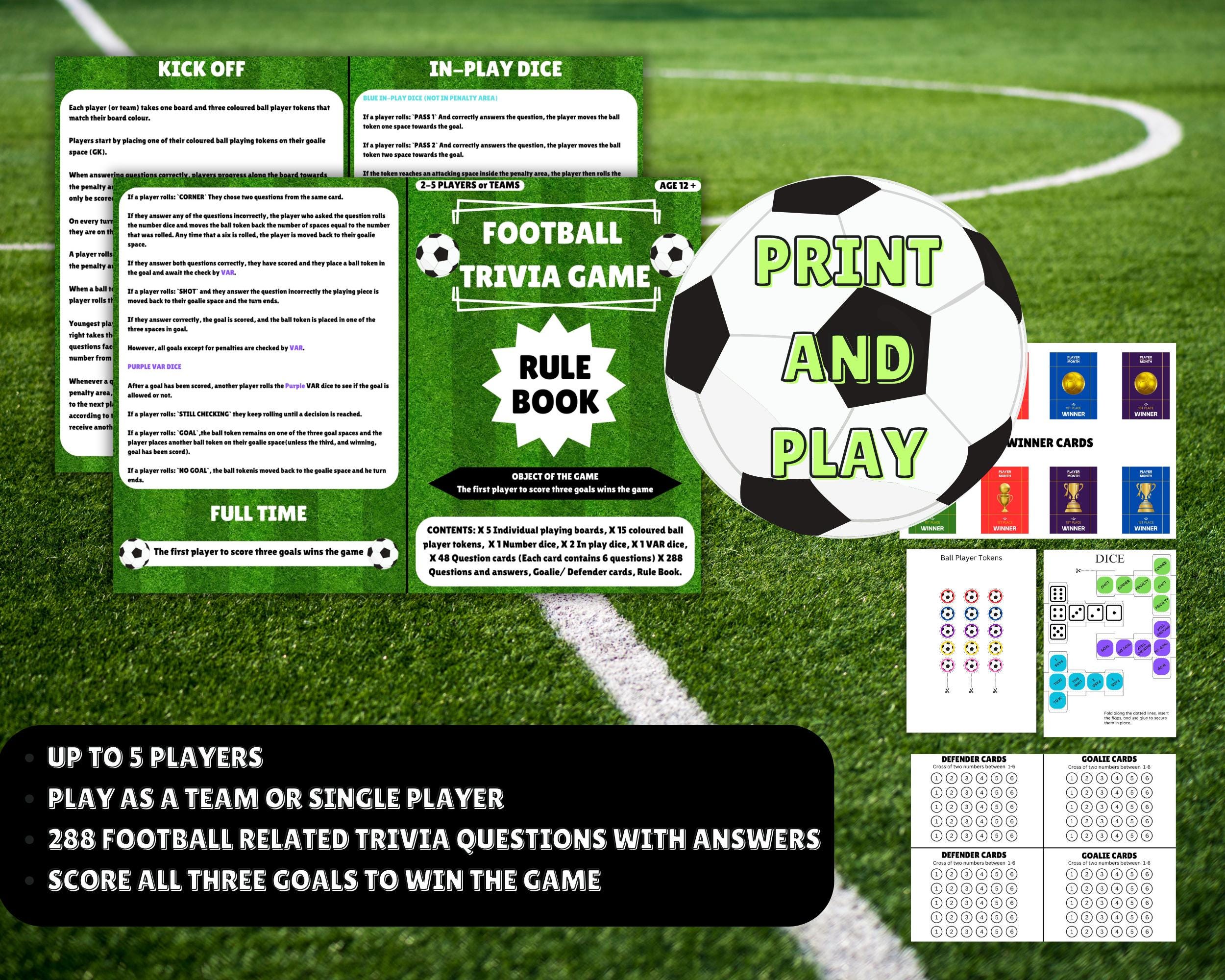 Football/soccer Trivia Board Game, Instant Download, Party Game ...