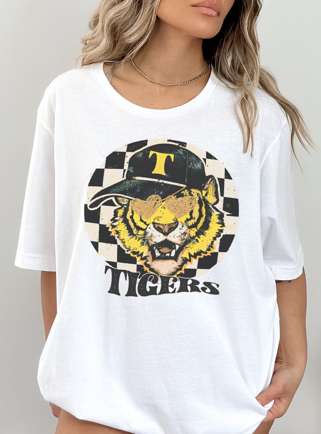 Preppy Glitter Tigers Mascot Black Gold School Spirit PNG, Heart Eyes ...