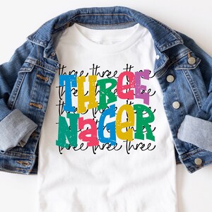 Retro Threenager Third Birthday Png, Girl Boy 3rd Birthday Shirt, Toddler Three Nager Digital ...