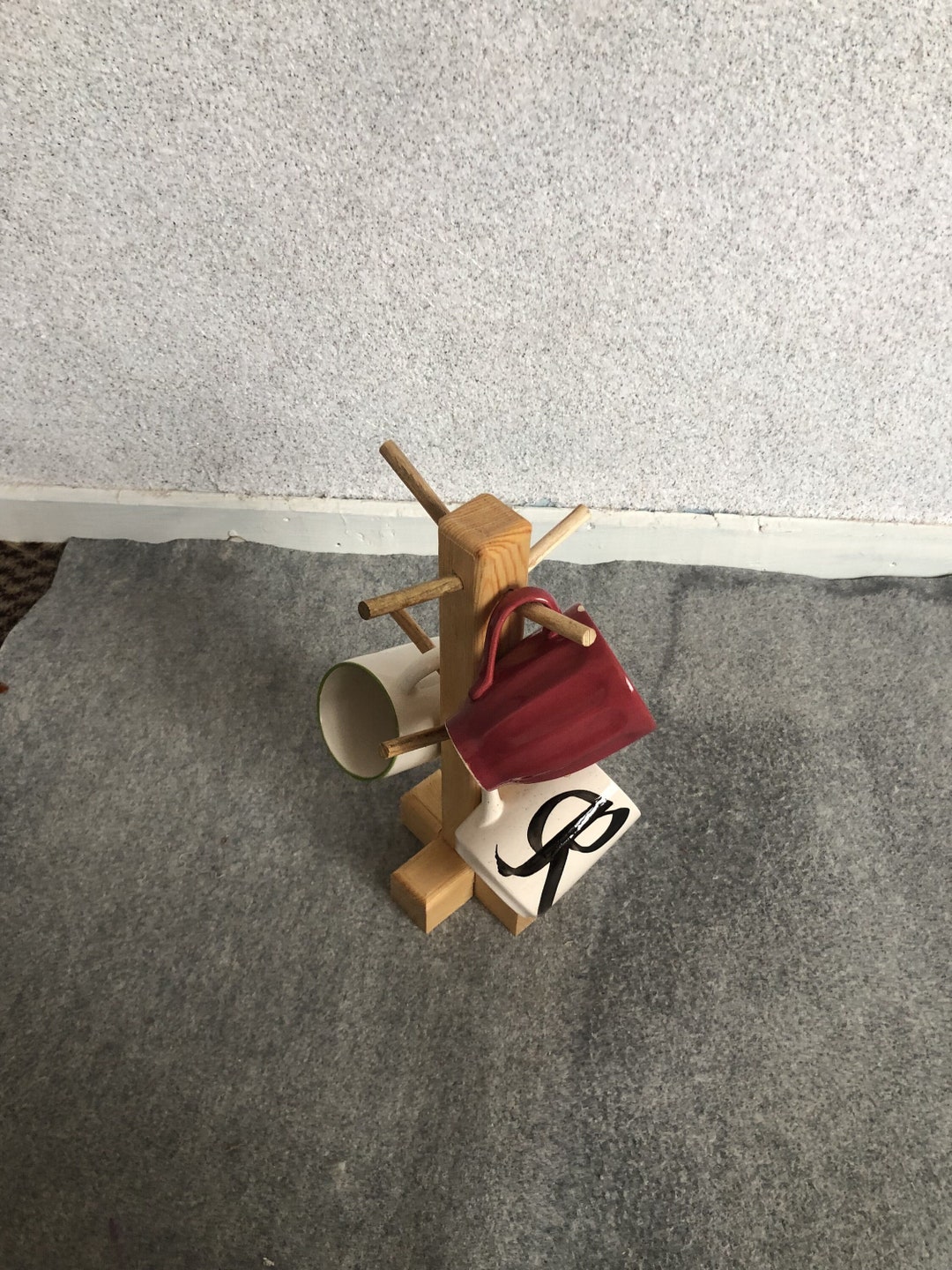 Handmade Wooden Cup Holder, Wooden Kitchen Unique Furniture for Mug ...