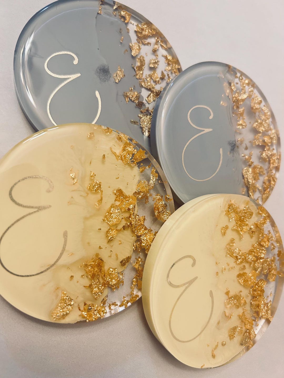 Gold Leaf Resin Initial Coasters - Set of 4 - Etsy