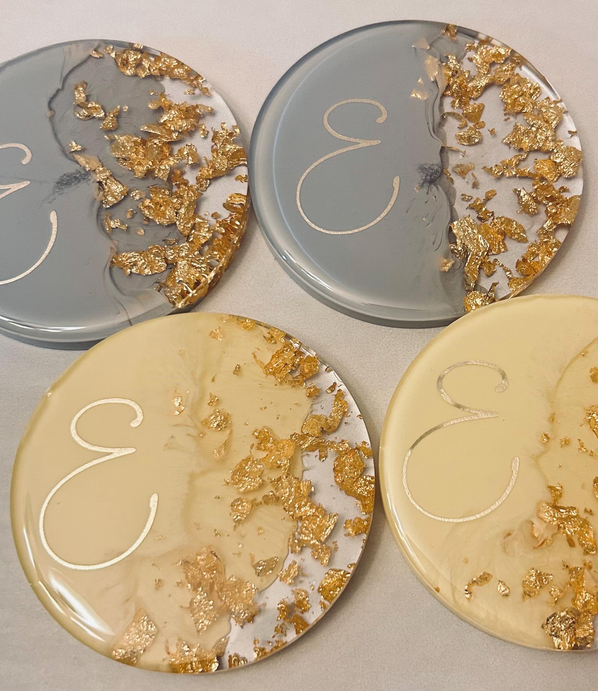 Gold Leaf Resin Initial Coasters - Set of 4 - Etsy