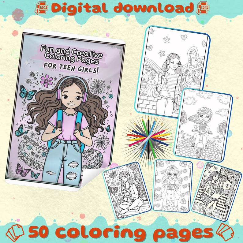 Teenage Girl Coloring Pages PDF – Digital Download With Trendy Designs ...