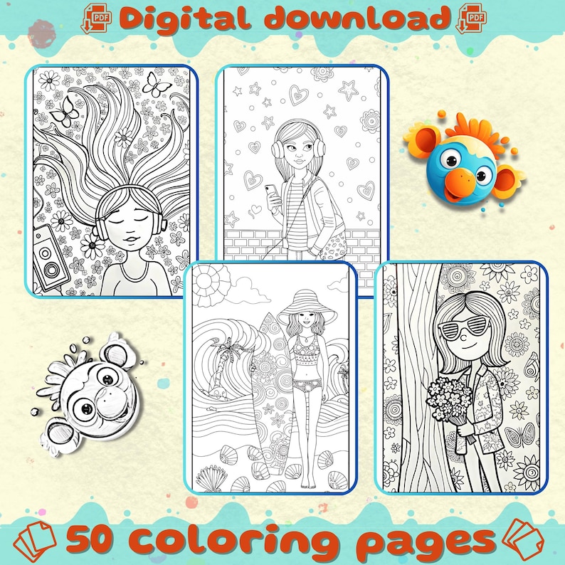 Teenage Girl Coloring Pages PDF – Digital Download With Trendy Designs ...